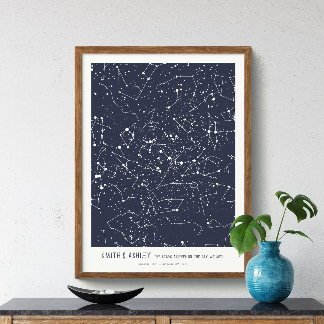 Star Map Anniversary Gift, Night Sky by Date, Night Sky Print, Star Map ...