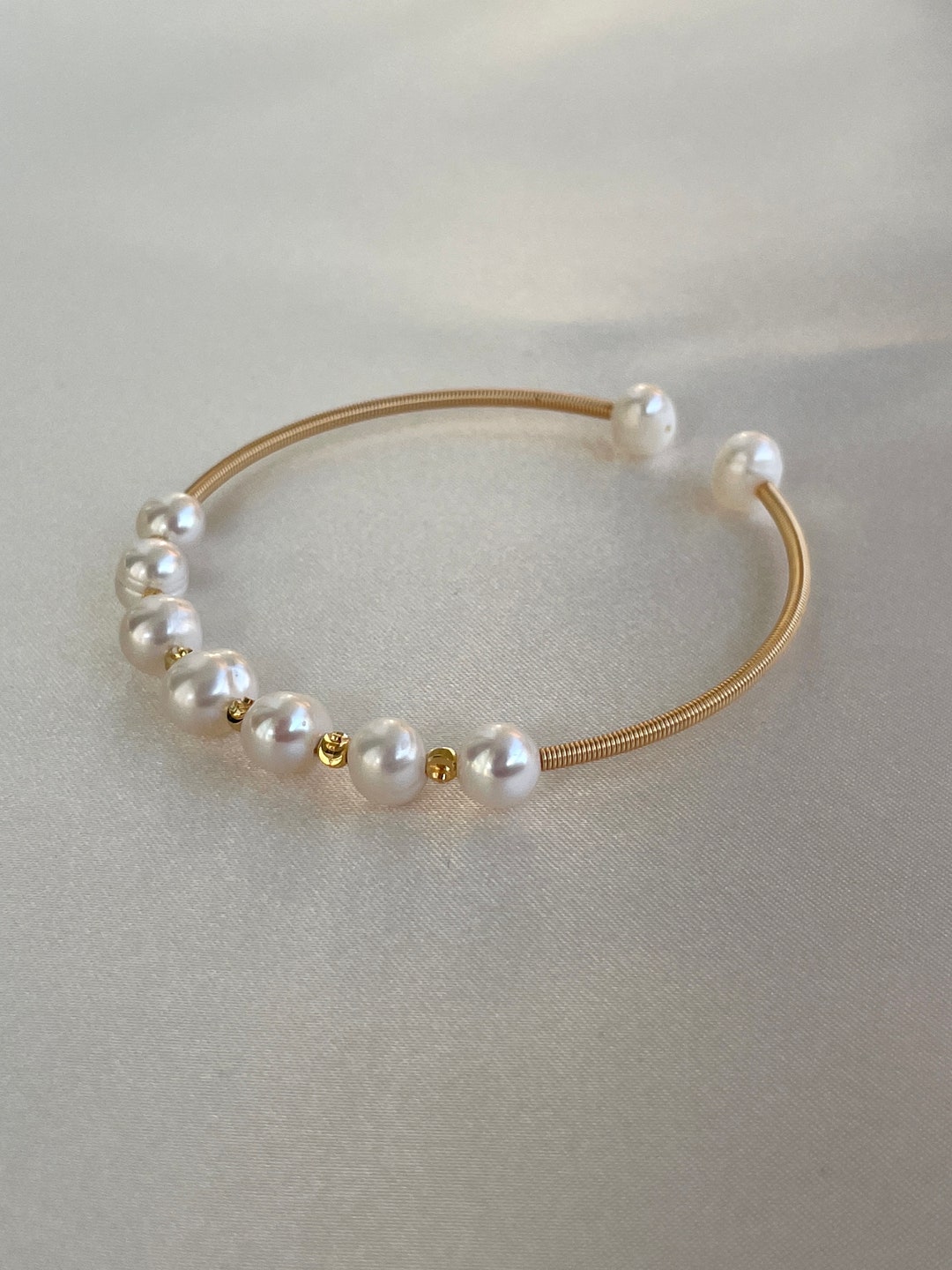 Pearl Bangle Bracelet, Pearl Gold Bangle, - Etsy