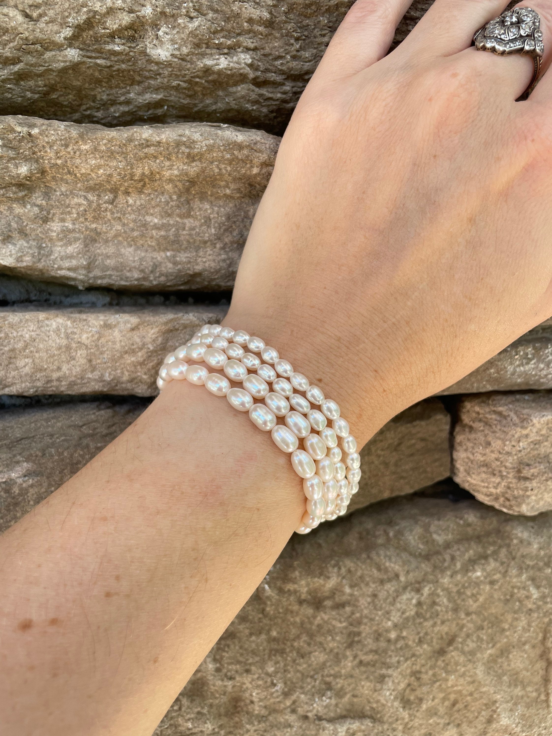 White Pearl Braceletsreal Pearls Single Row Bracelet - Etsy