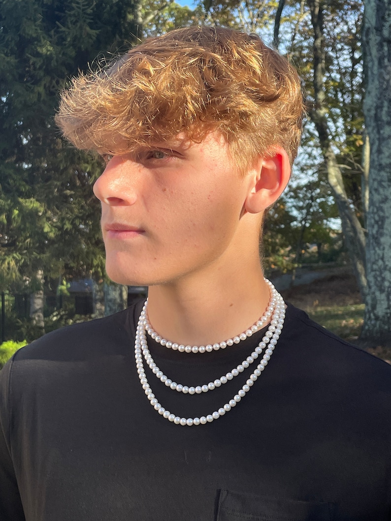 Men Pearl Necklace (6mm) - Natural Freshwater Pearls - Mens Pearl ...