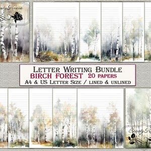 Letter Writing Bundle,printable Pdf Stationery Set Birch Forest,unlined ...