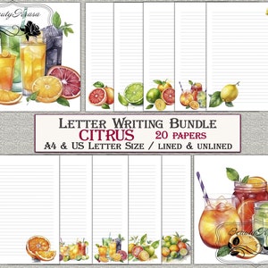Letter Writing Bundle,printable Pdf Stationery Set Citrus,unlined Lined ...