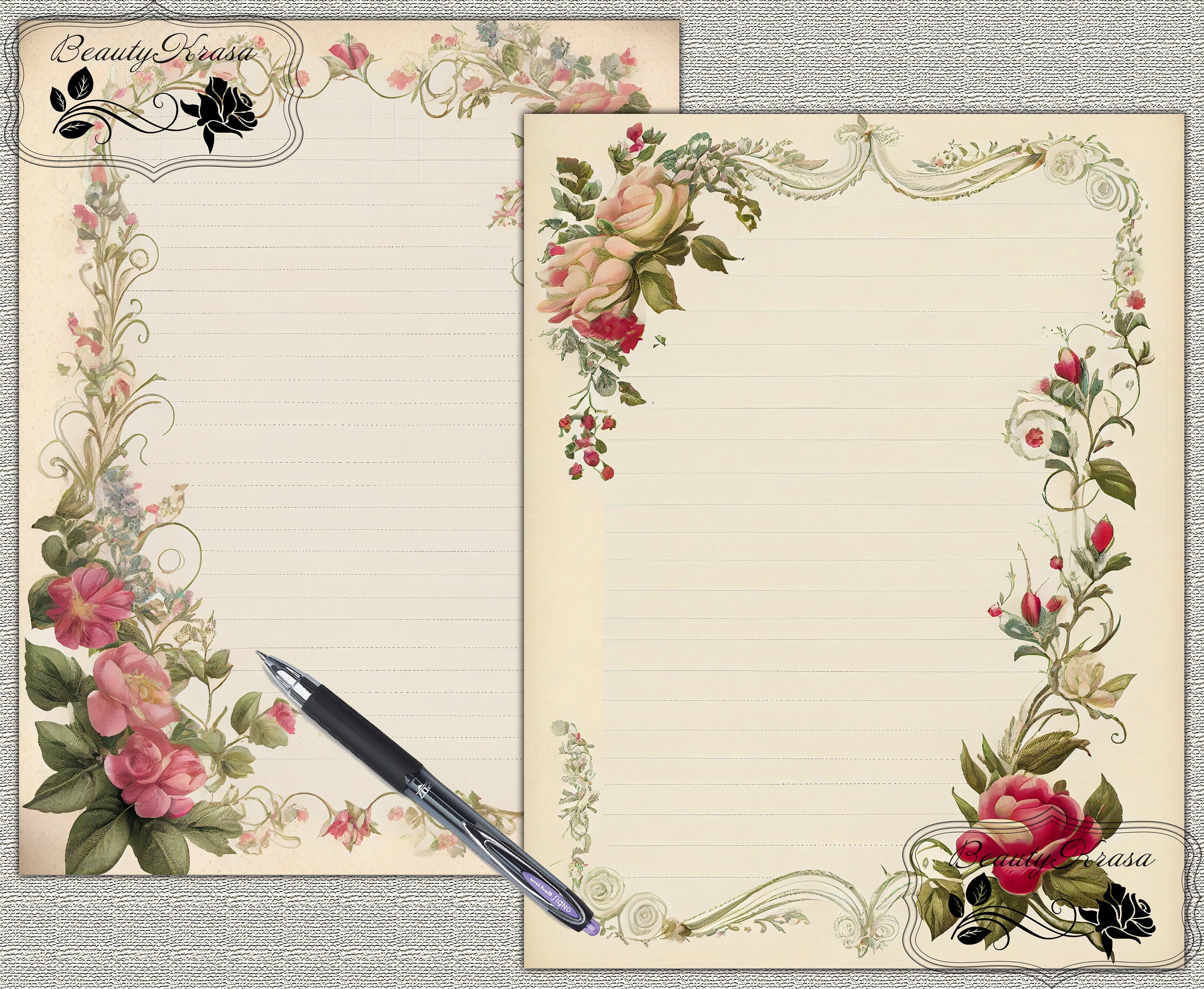 Letter Writing Bundle,printable Pdf Stationery Set Delicate Frames ...