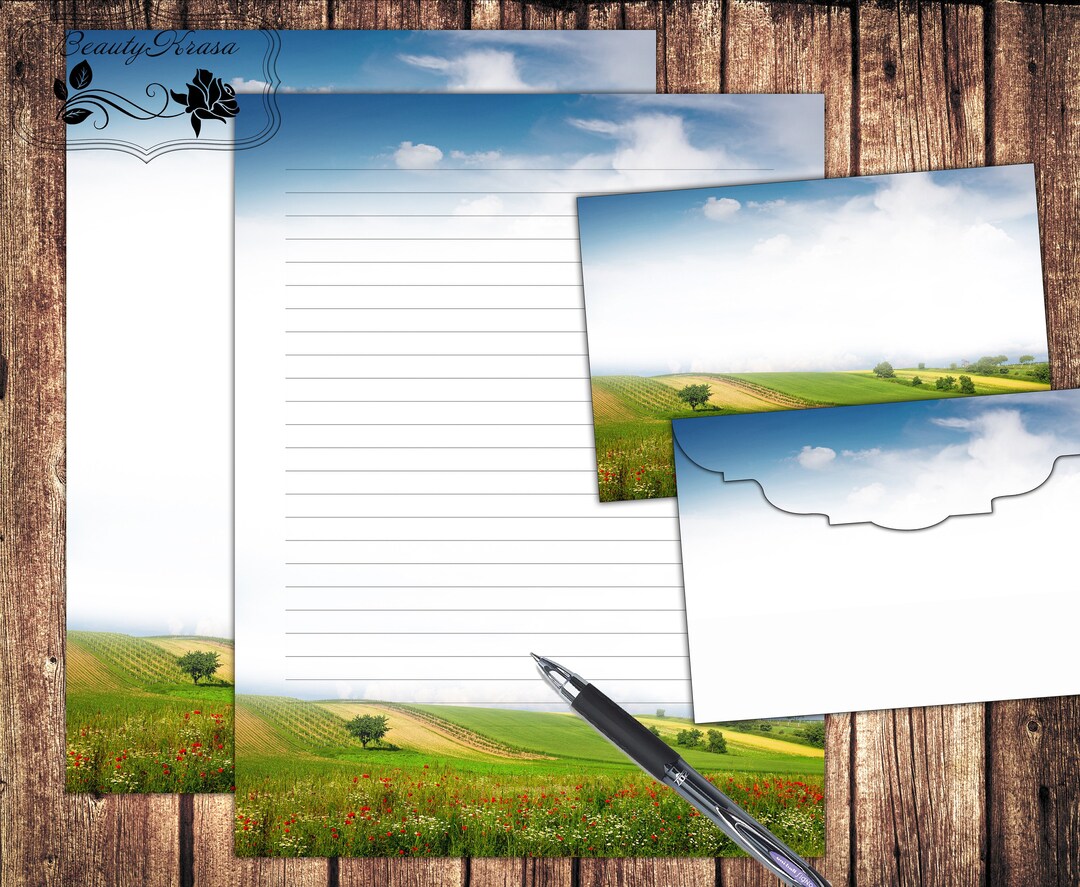 Stationary Envelope Set Summer Landscape-2,stationery Printable Letter ...