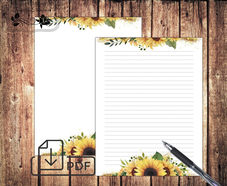 Stationary Set Sunflower,printable Letter Writing Paper,unlined Lined ...