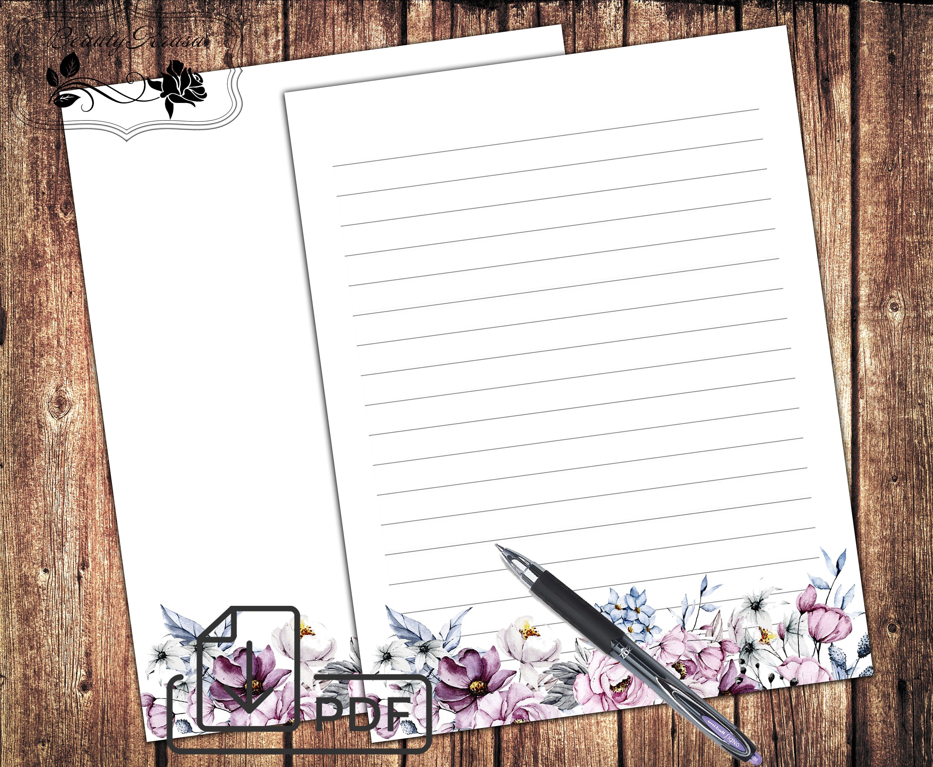 Stationary Set,printable Floral Letter Writing Paper&envelope Floral ...