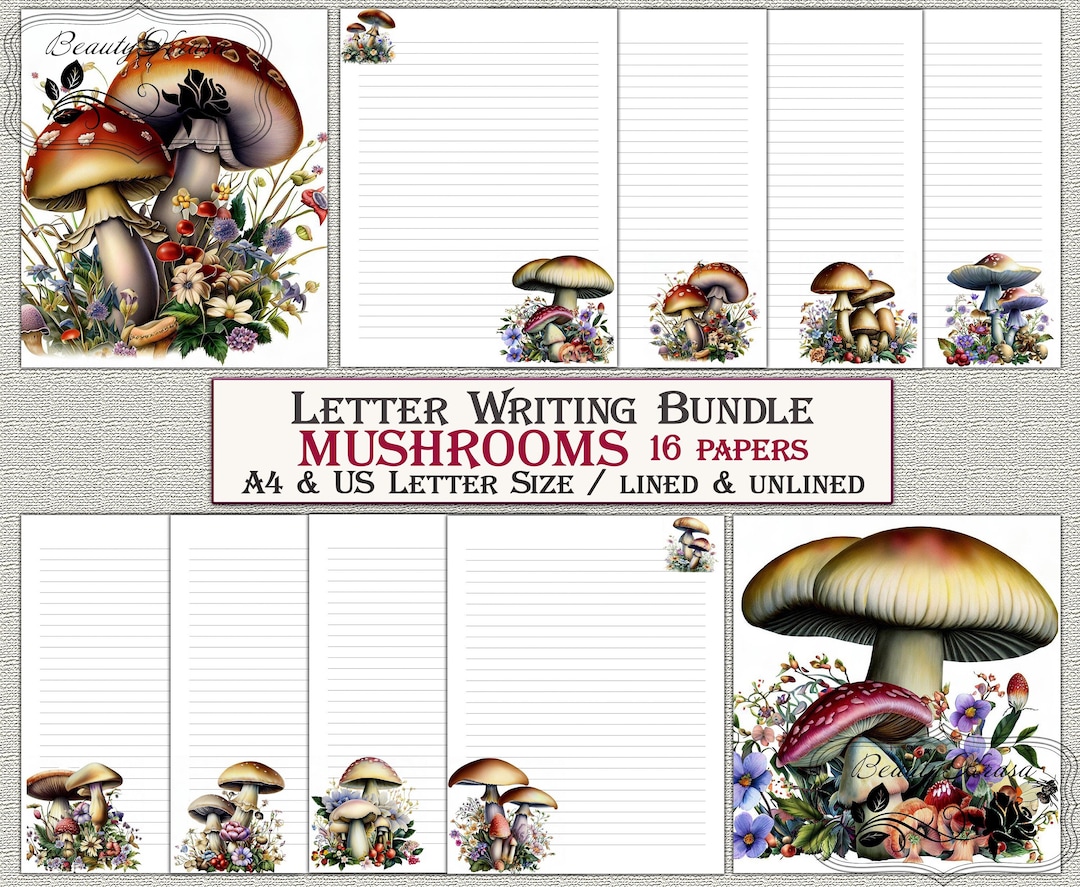Letter Bundle Writing Stationery Set,printable Stationary Pdf Mushrooms ...