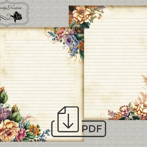 Letter Writing Bundle,floral Garland Printable Stationery,unlined Lined ...