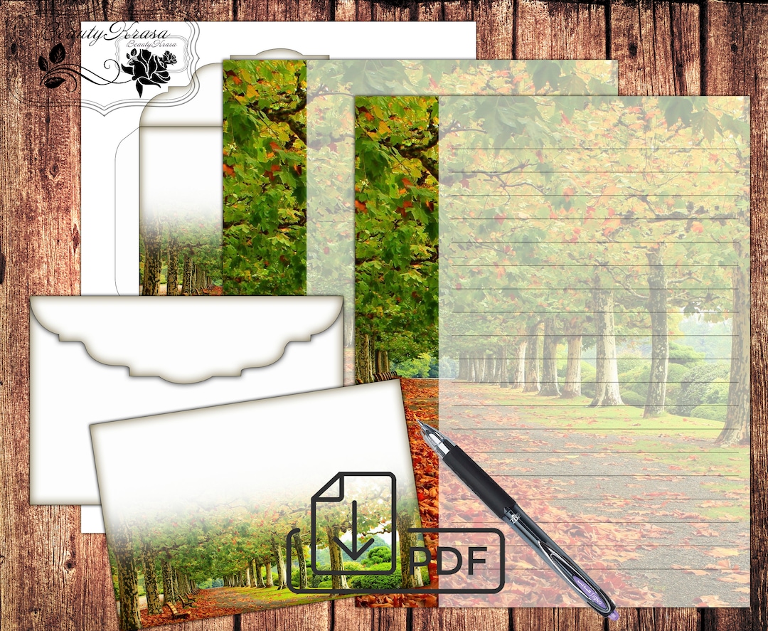 Printable Letter Writing Paper,stationery Set Autumn Landscape,lined ...