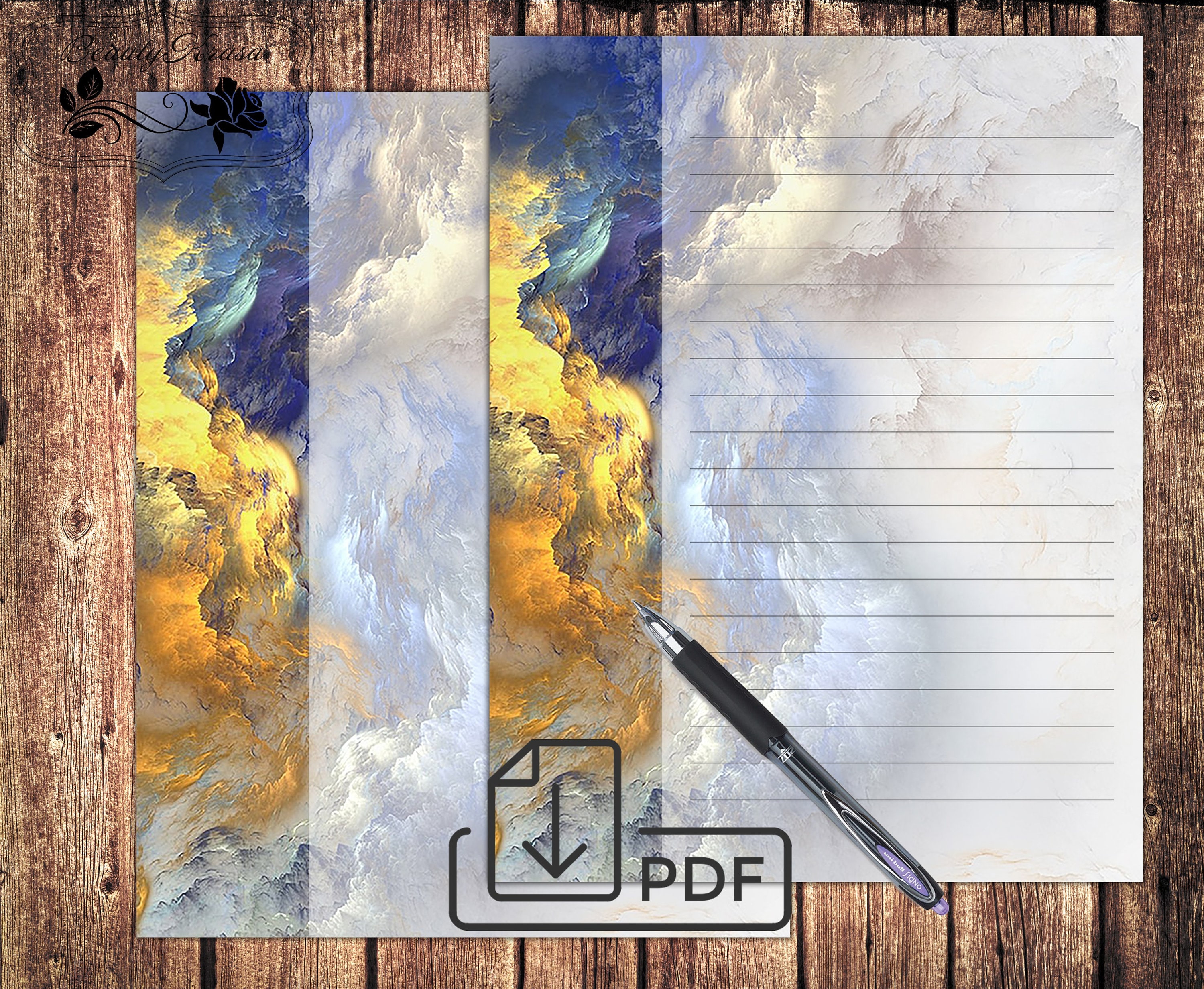 Printable Letter Abstract Blue Writing Paperstationery - Etsy