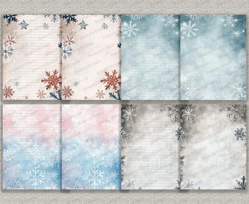 Letter Writing Bundle,digital Pdf Stationery Set Snow Pattern-2,unlined ...