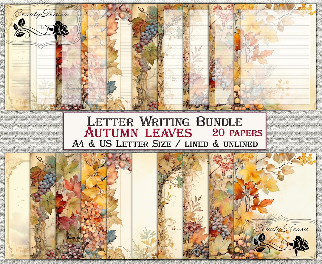 Letter Writing Bundle, Autumn Leaves Printable Stationery,unlined Lined ...