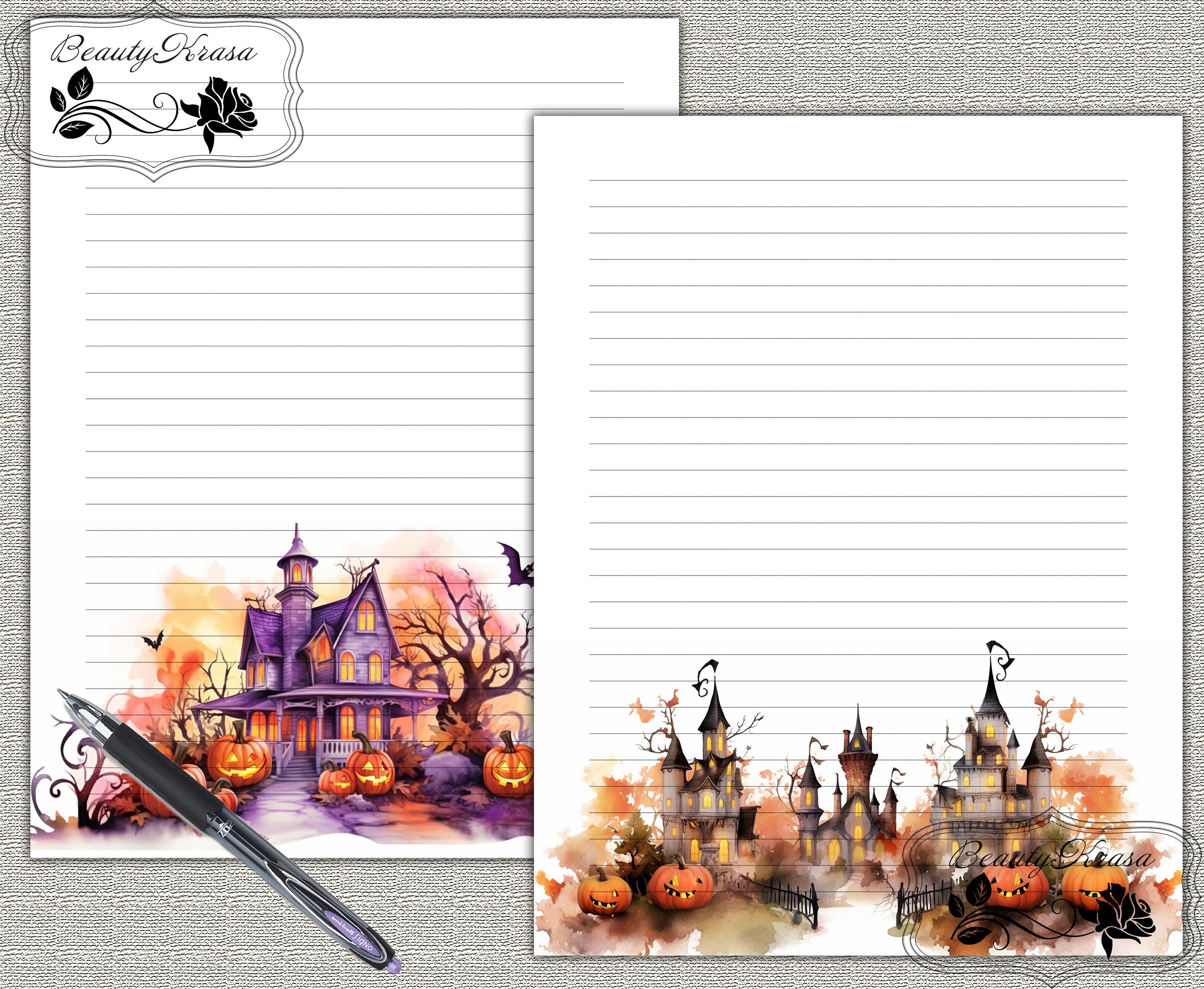 Letter Writing Bundle,printable Pdf Stationery Set Halloween,unlined ...