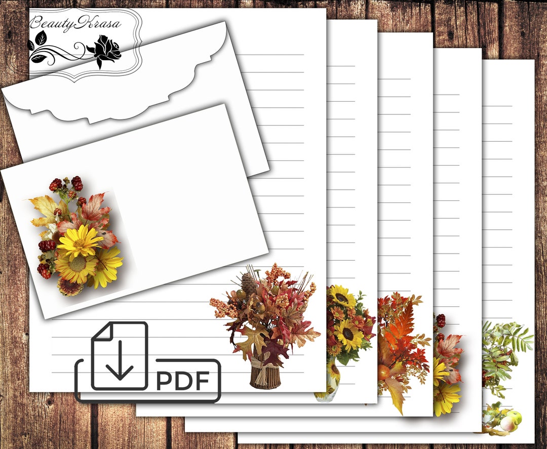 Stationary Set,printable Botanical Letter Writing Lined Paper&envelope ...