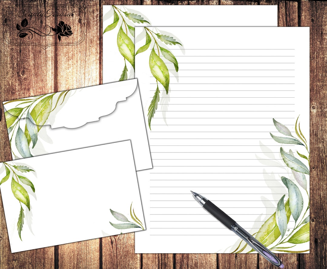 Stationary Letter Writing Set,leaf Decor Paper,botanical Download ...