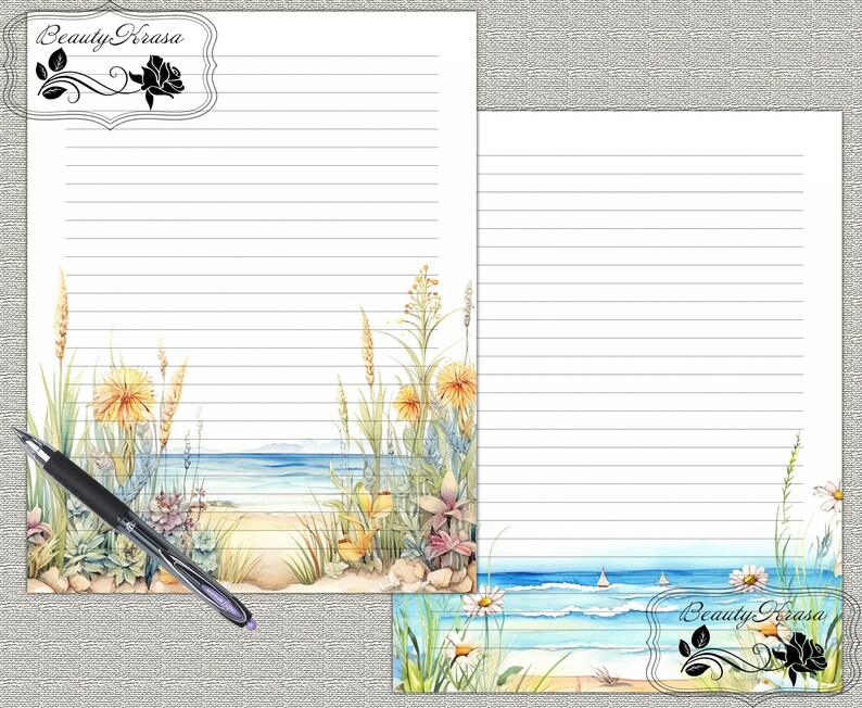 Letter Writing Bundle,summer Beach Printable Stationery,unlined Lined ...
