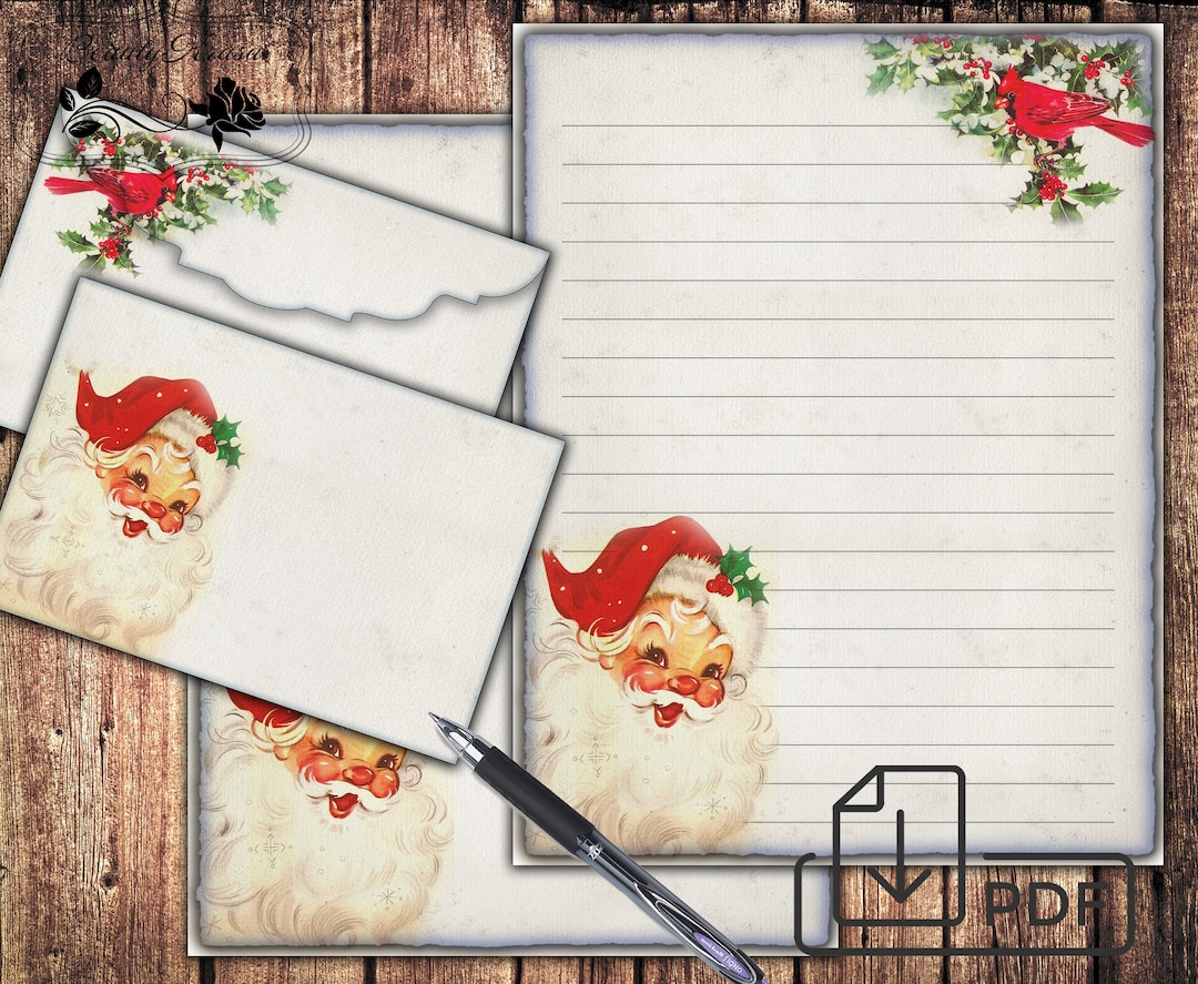 Printable Vintage Christmas Stationary Digital Set,letter Writing Lined ...