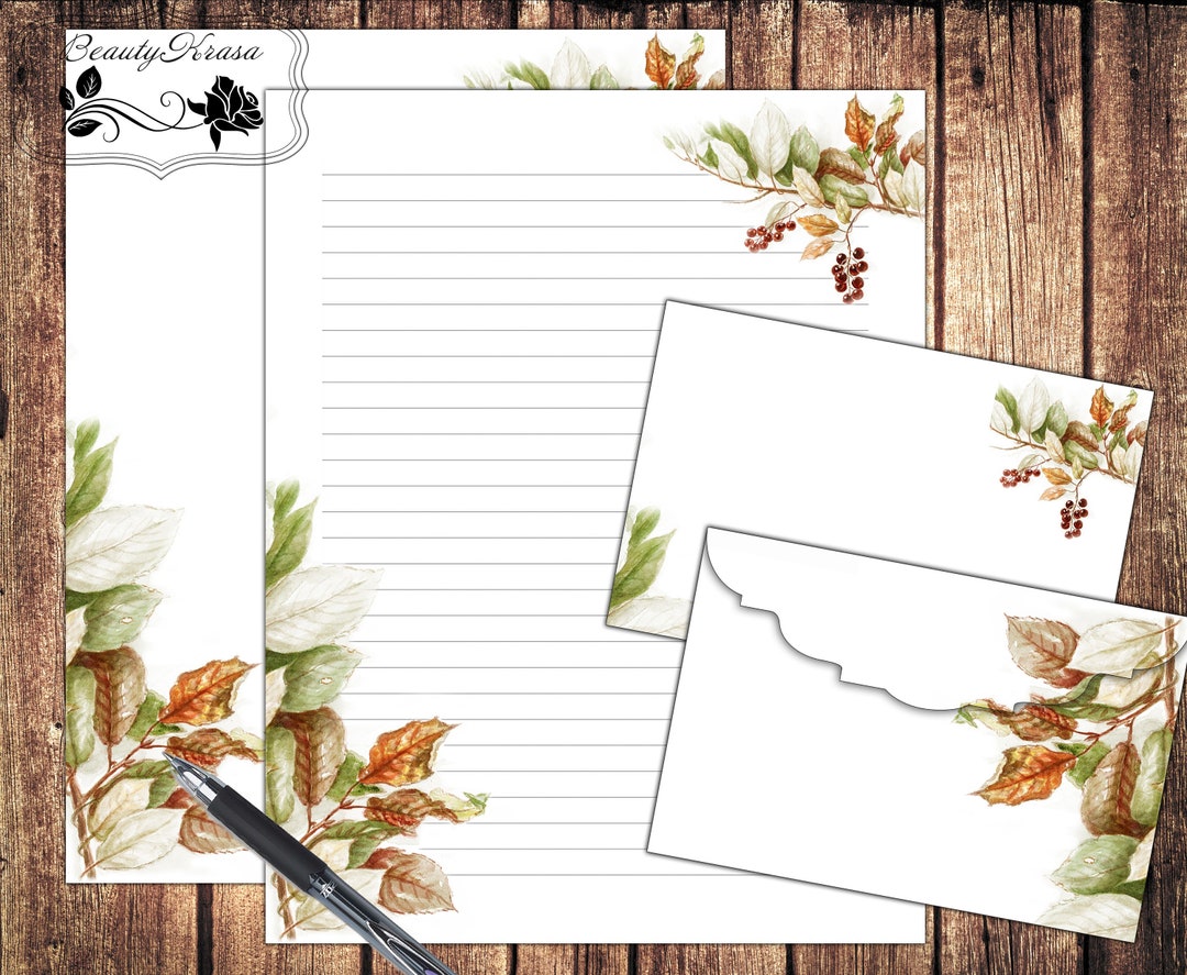 Stationary Letter Writing Set,autumn Leaves Paper,botanical Stationary ...