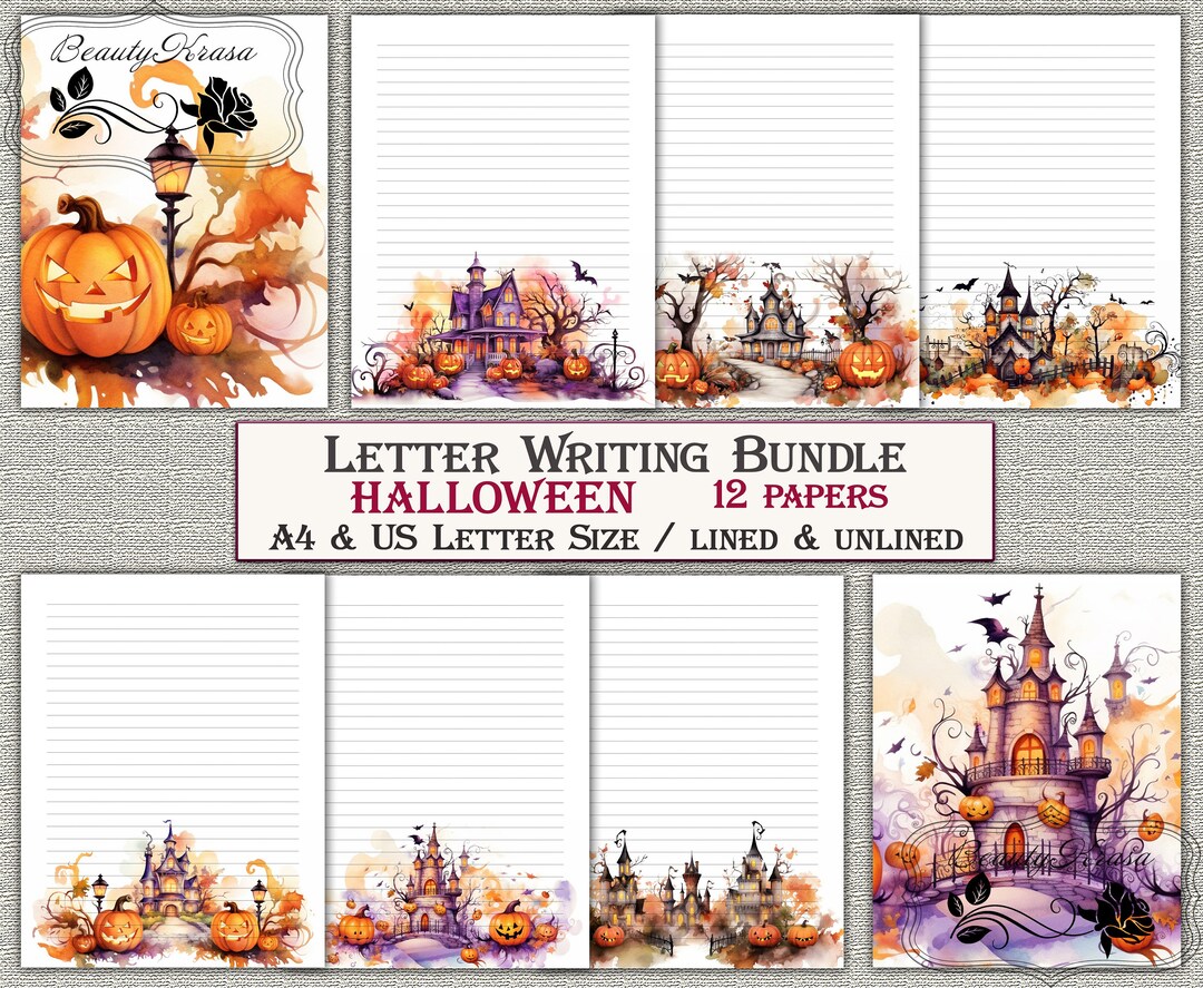 Letter Writing Bundle,printable Pdf Stationery Set Halloween,unlined ...