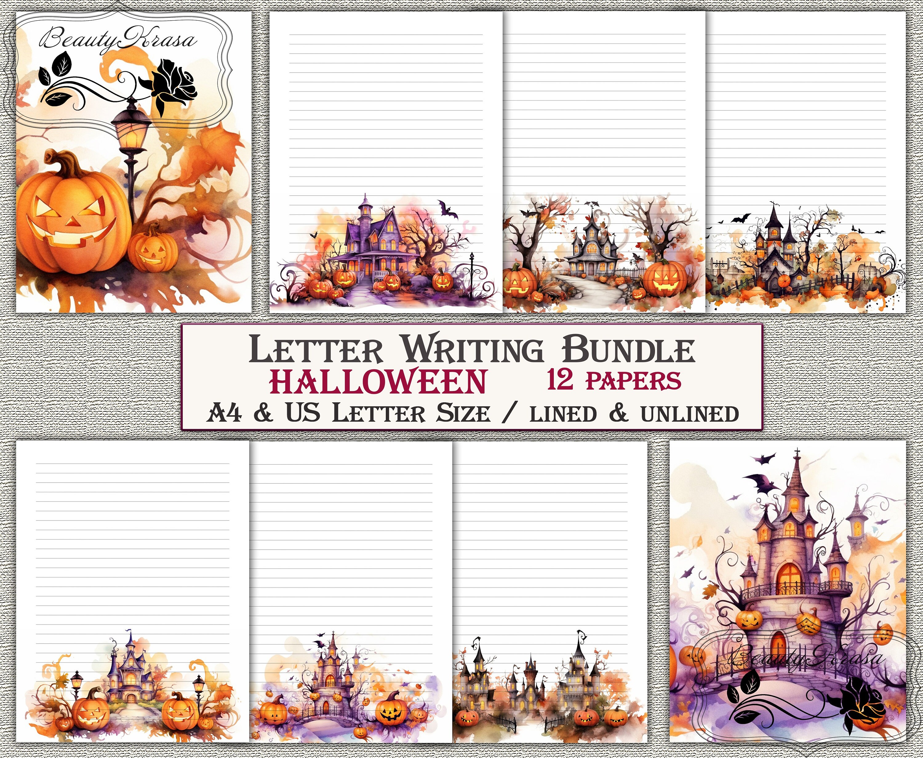 Letter Writing Bundle,printable Pdf Stationery Set Halloween,unlined ...