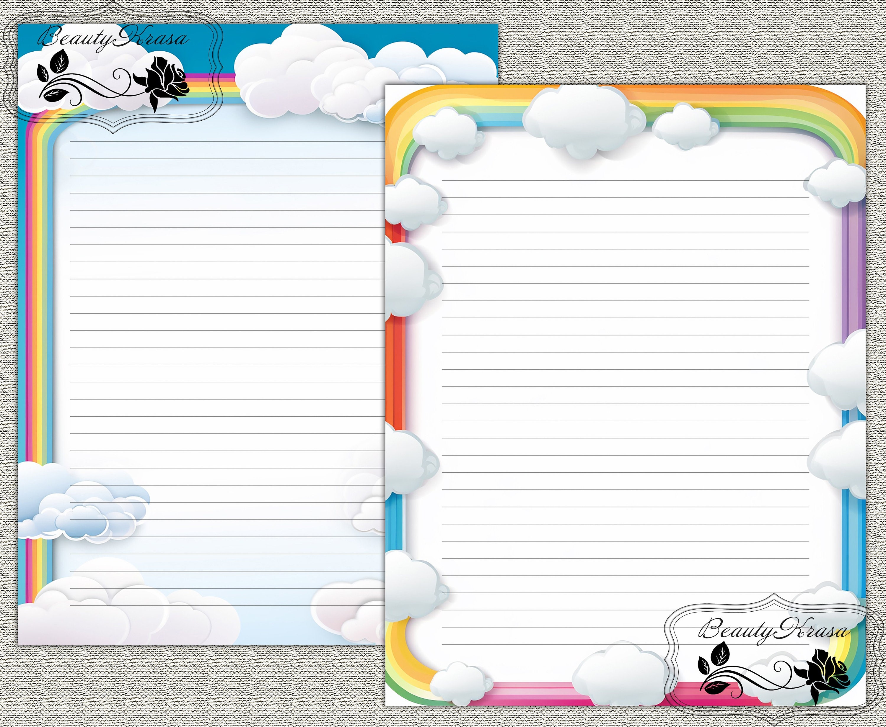 Letter Writing Bundle, Clouds & Rainbows Printable Stationery,unlined ...