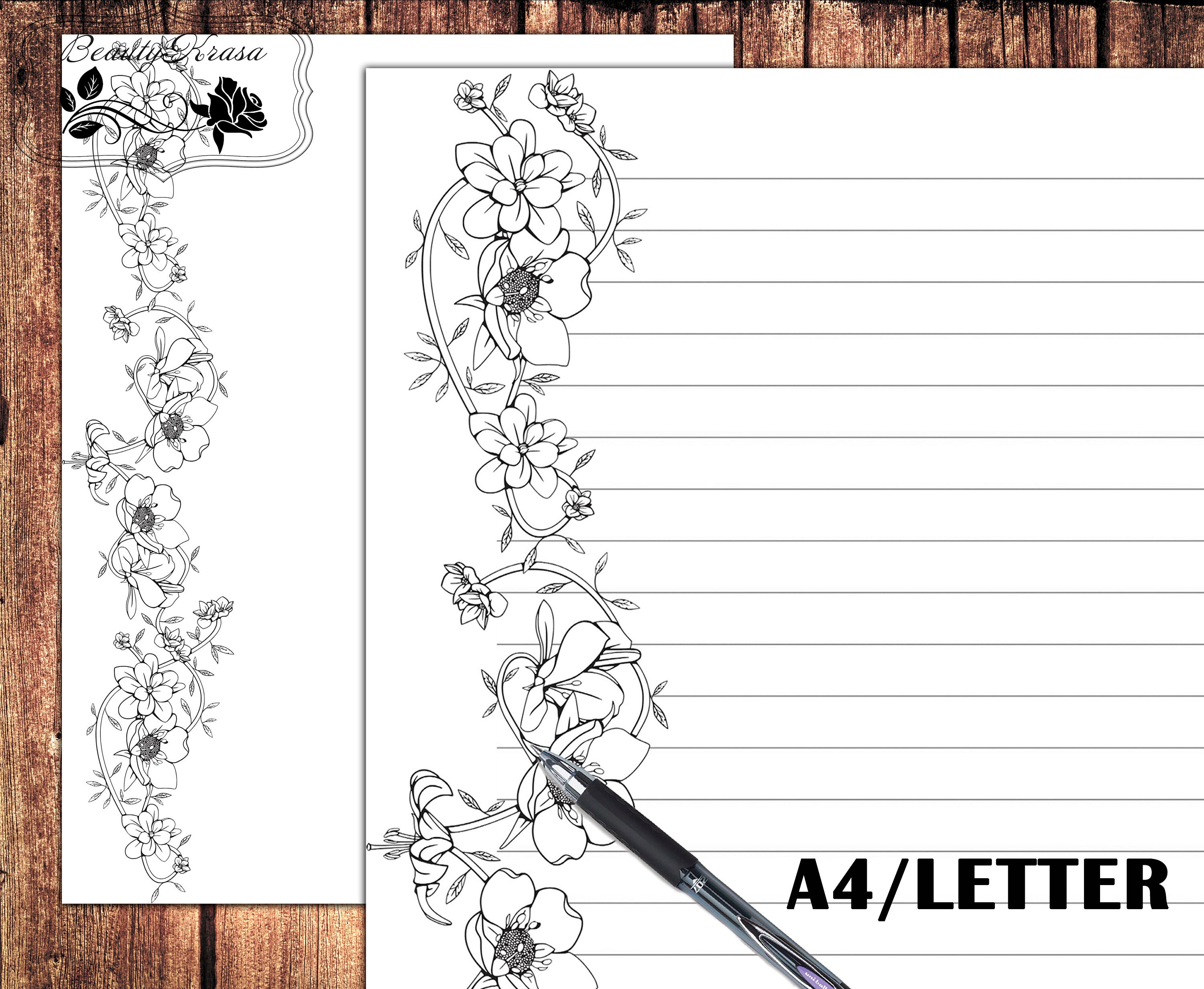 Black White Letter Writing Papers,stationary Set-2,us Letter Size & A4 ...