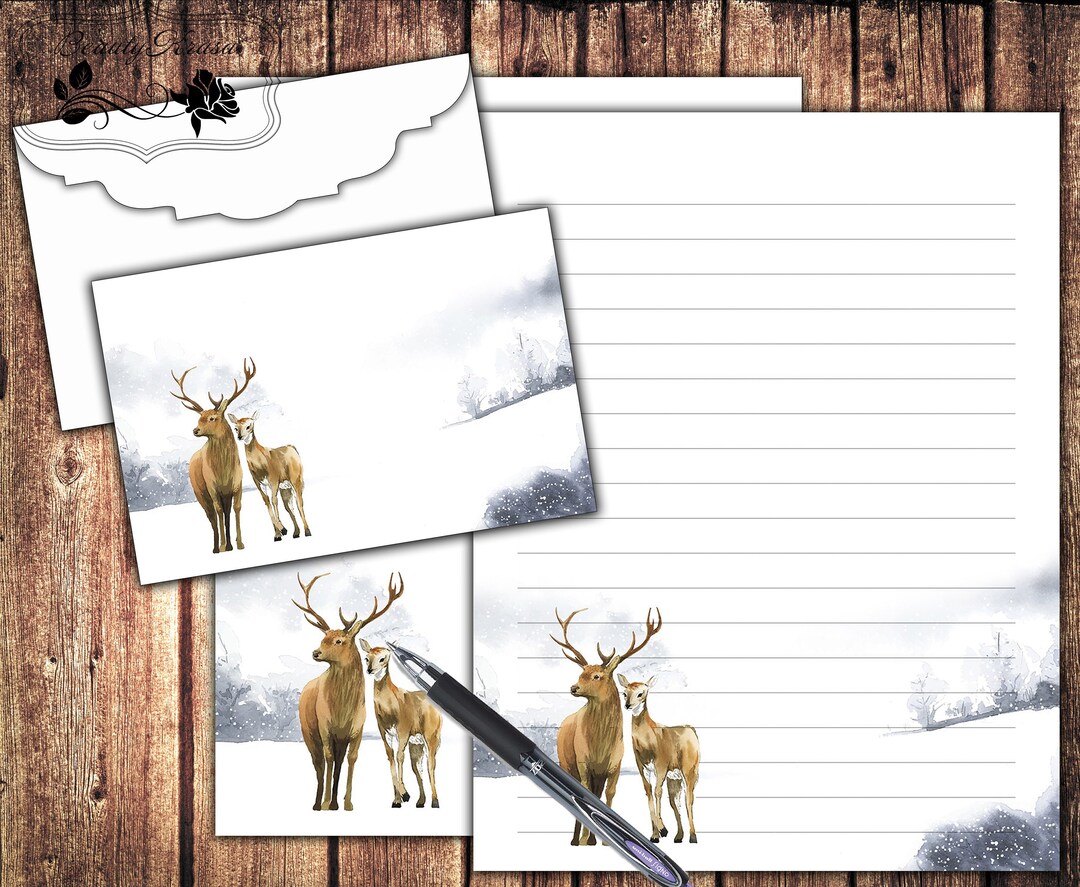 Printable Winter Landscape Deer Stationary Digital Set,letter Writing ...