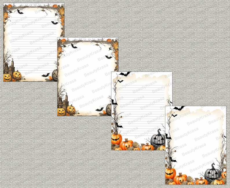Letter Writing Bundle, Halloween Frame PDF Stationery,unlined Lined 20 ...