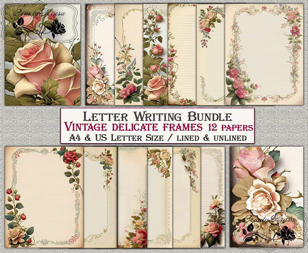 Letter Writing Bundle,printable Pdf Stationery Set Delicate Frames ...