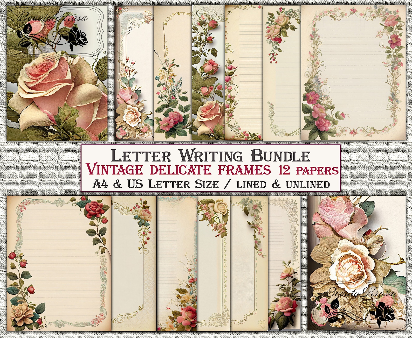 Letter Writing Bundle,printable Pdf Stationery Set Delicate Frames ...