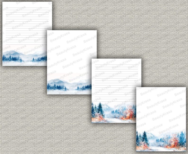 Letter Writing Bundle, Watercolor Winter PDF Printable Stationery ...