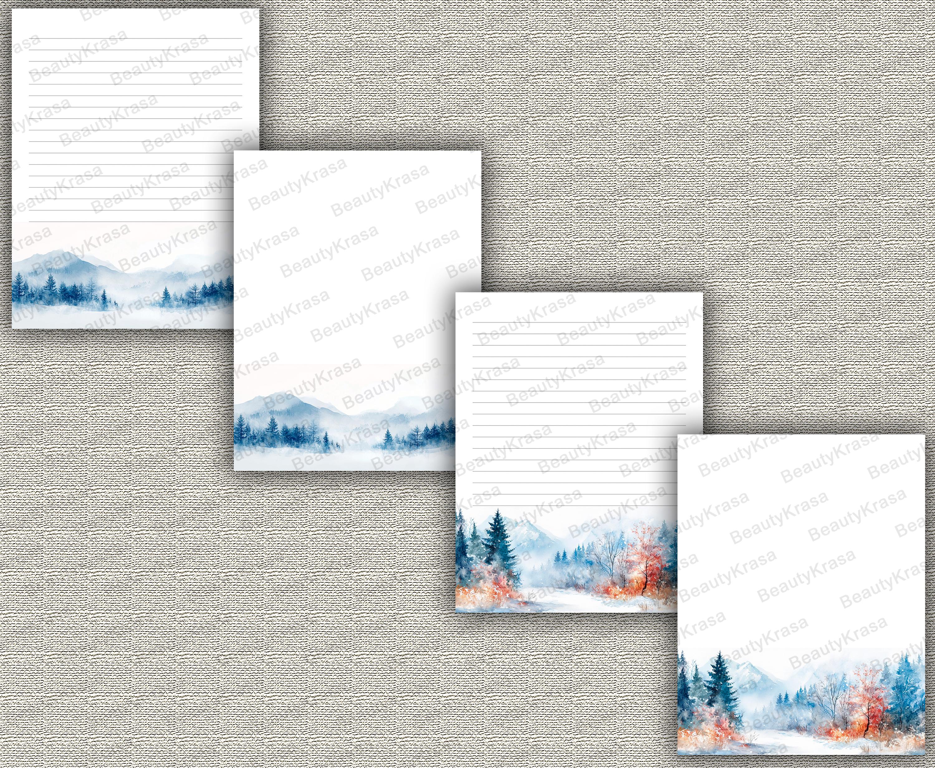 Letter Writing Bundle, Watercolor Winter PDF Printable Stationery ...