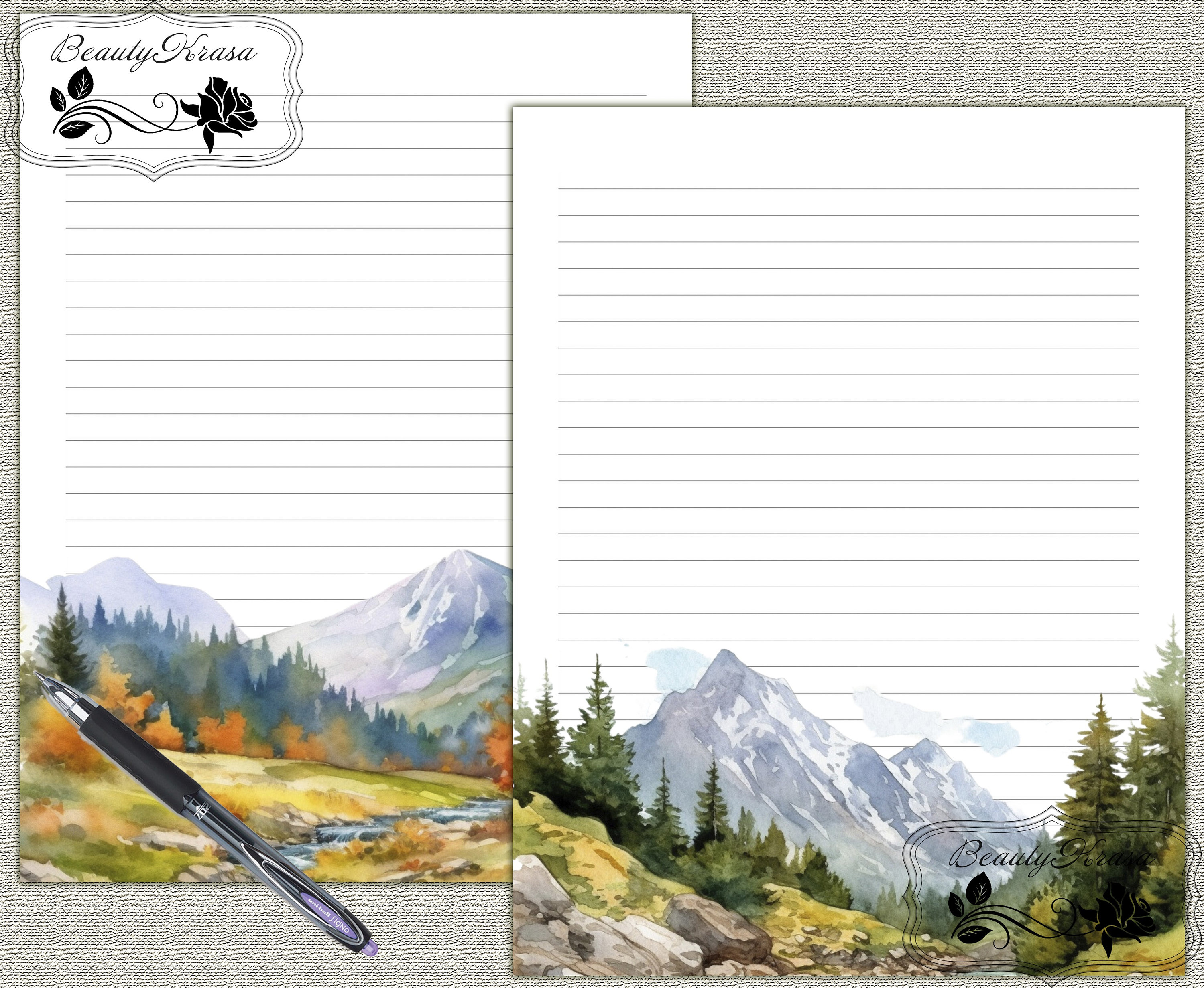 Letter Writing Bundleprintable Pdf Stationery Set Mountain - Etsy