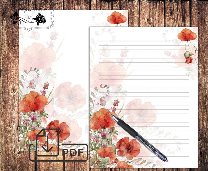 Stationary Set Poppy Decorprintable Letter Writing - Etsy