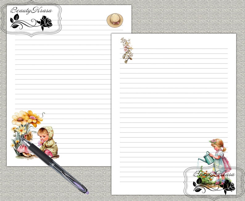 Letter Writing Bundle, Children Printable Stationery,unlined Lined 20 ...