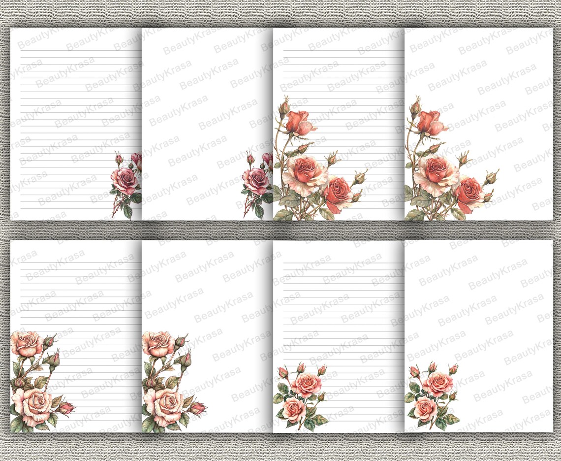 Letter Writing Bundle, Colorful Roses Digital Pdf Stationery Set ...