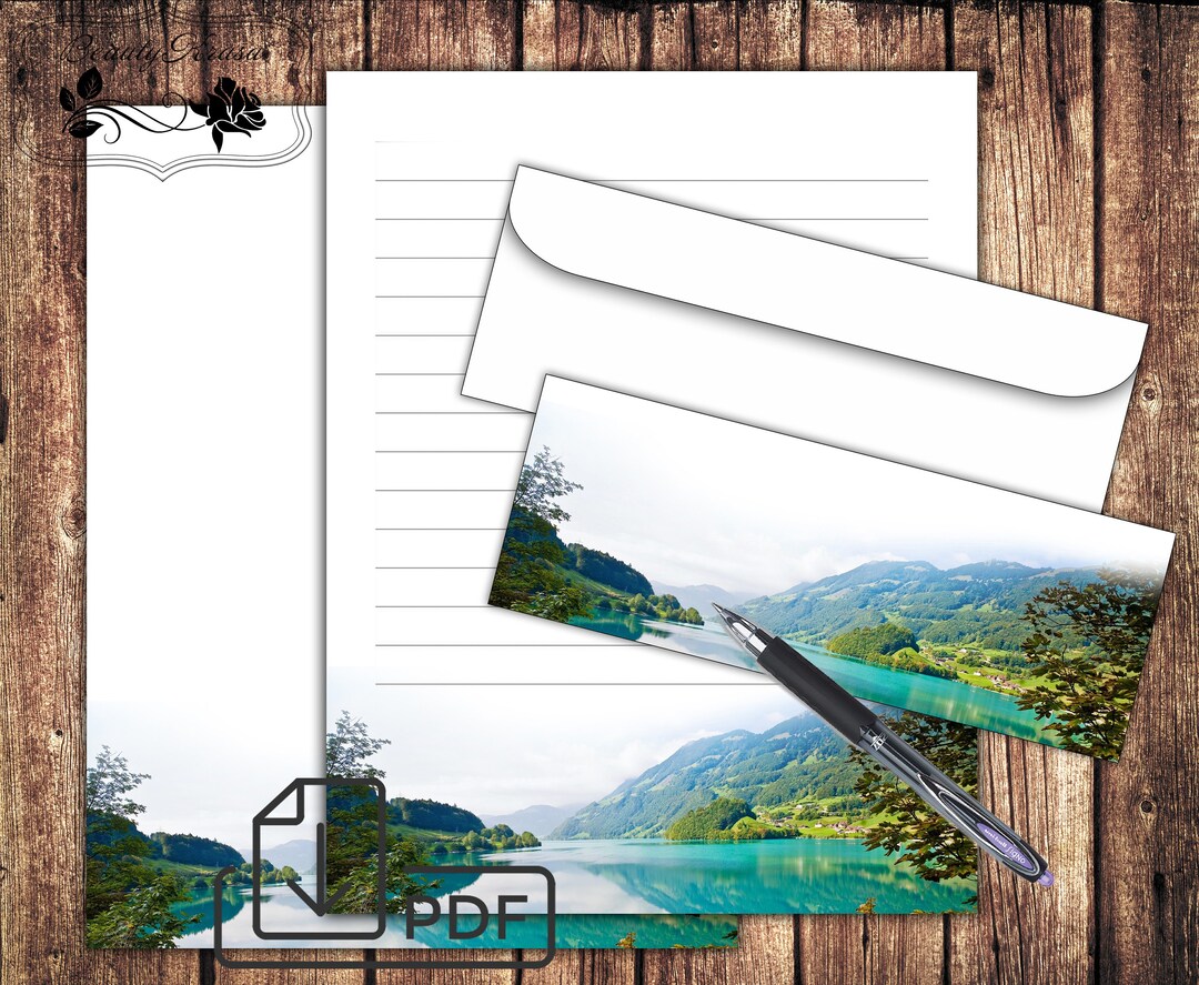Printable Letter Writing Paper Mountain Landscape,stationery Set,lined ...