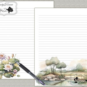 Letter Writing Bundle,printable Pdf Stationery Set Lily Pond,unlined ...