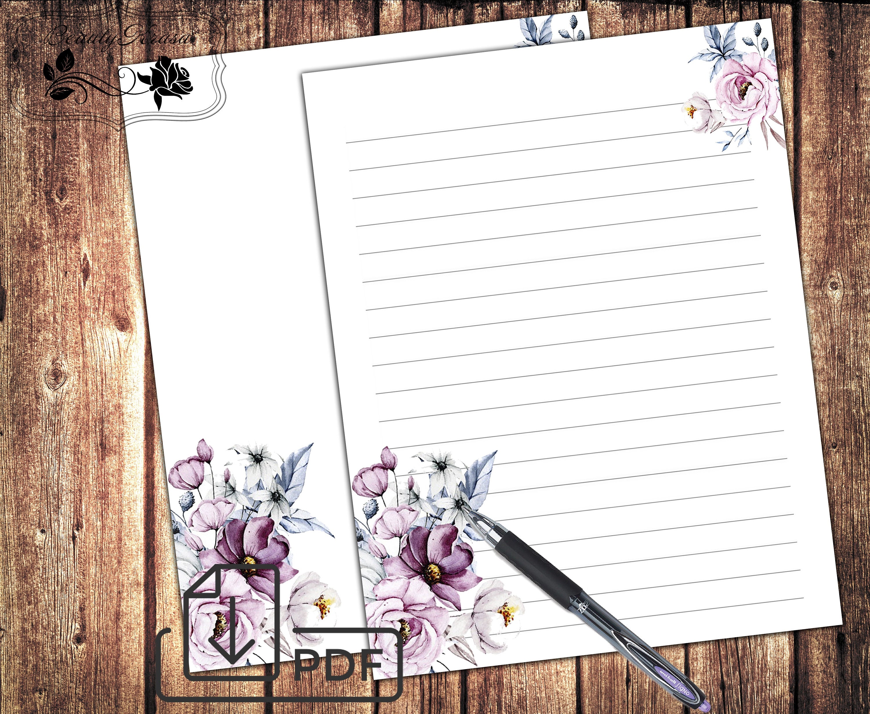 Stationary Set,printable Floral Letter Writing Paper&envelope Floral ...