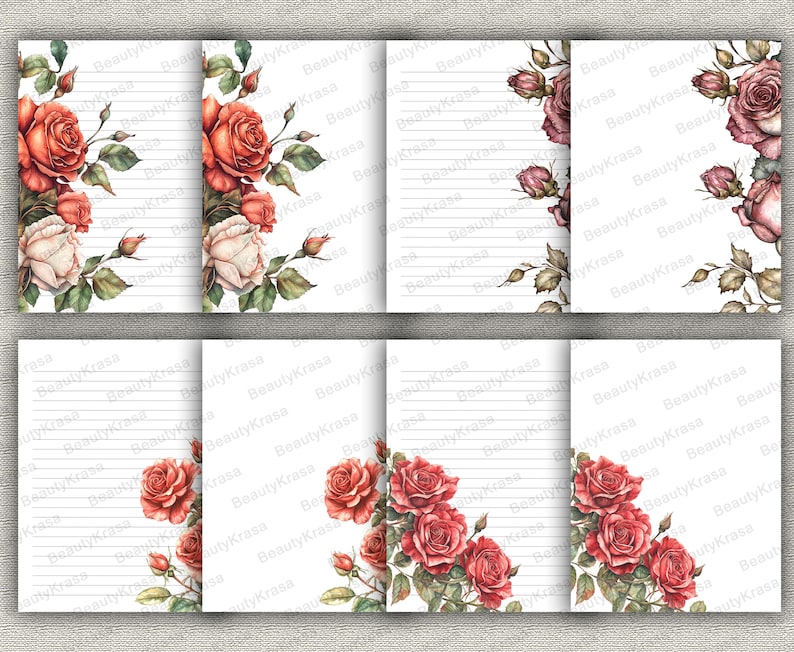 Letter Writing Bundle, Colorful Roses Digital Pdf Stationery Set ...