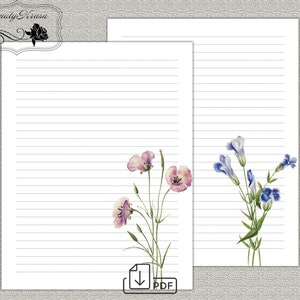Letter Writing Bundle,vintage Wildflowers Printable Stationery,unlined ...