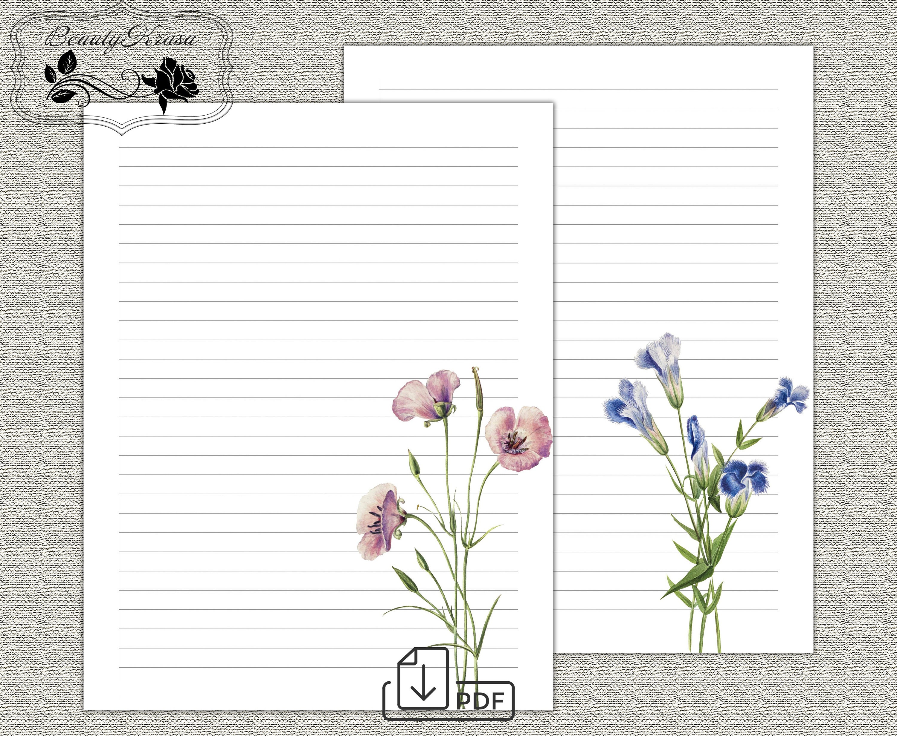 Letter Writing Bundle,vintage Wildflowers Printable Stationery,unlined ...