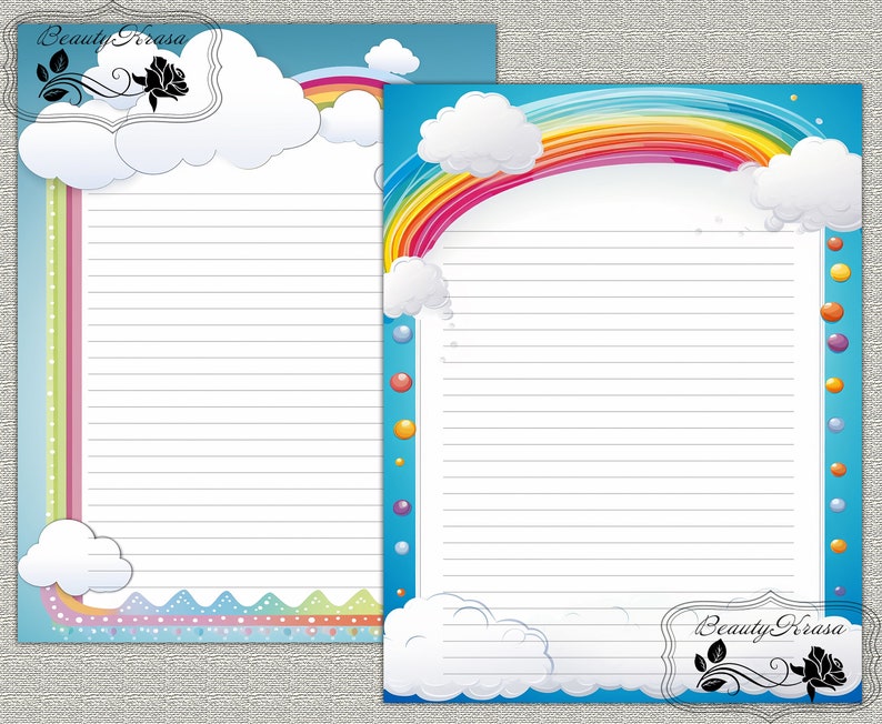 Letter Writing Bundle, Clouds & Rainbows Printable Stationery,unlined ...