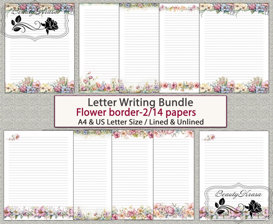 Letter Bundle Writing Stationery Set,printable Stationary Pdf Flower ...
