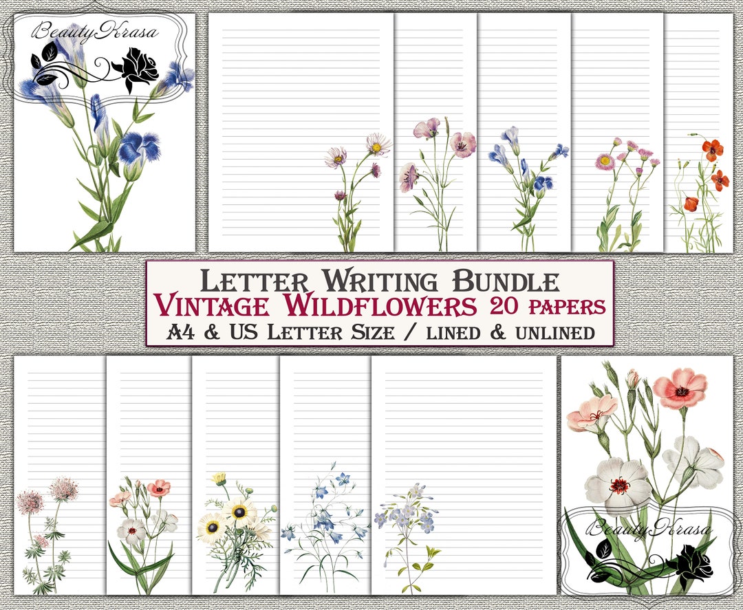 Letter Writing Bundle,vintage Wildflowers Printable Stationery,unlined ...