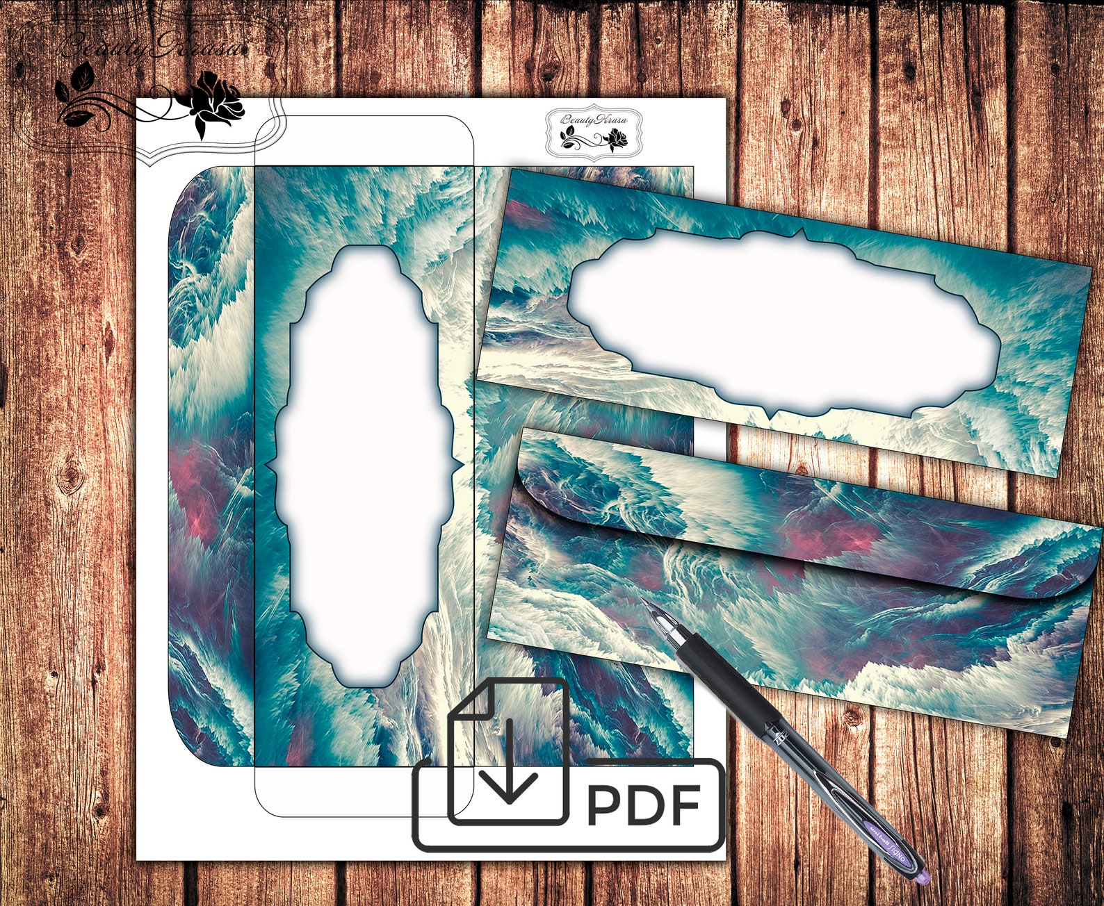 Printable Letter Blue Writing Paper,stationery Set,lined Unlined Paper ...