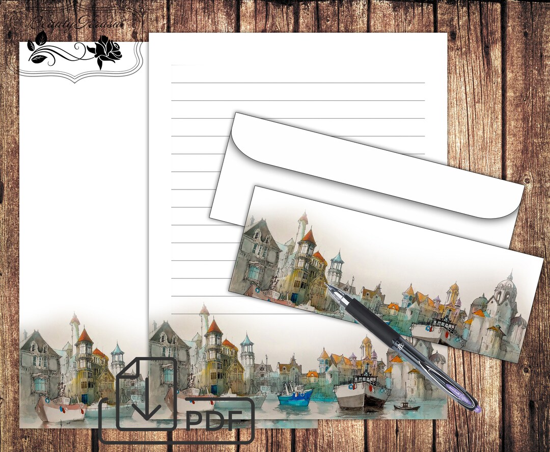 Printable Letter Writing Paper Set,landscape Stationery,lined Unlined ...