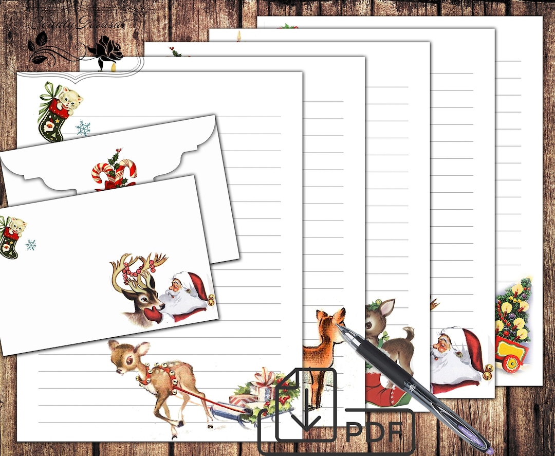 Vintage Printable Christmas Deer Stationary Digital Set,letter Writing ...