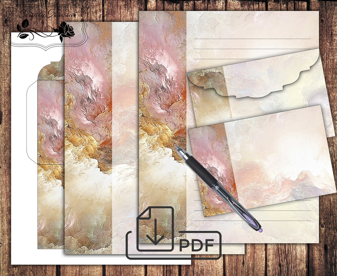 Printable Letter Beige Multi-color Writing Paper,stationery Set,lined ...