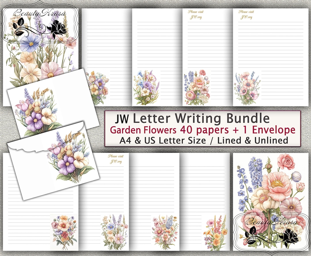 JW Letter Writing Bundle,garden Flowers Digital Pdf Stationery Set ...